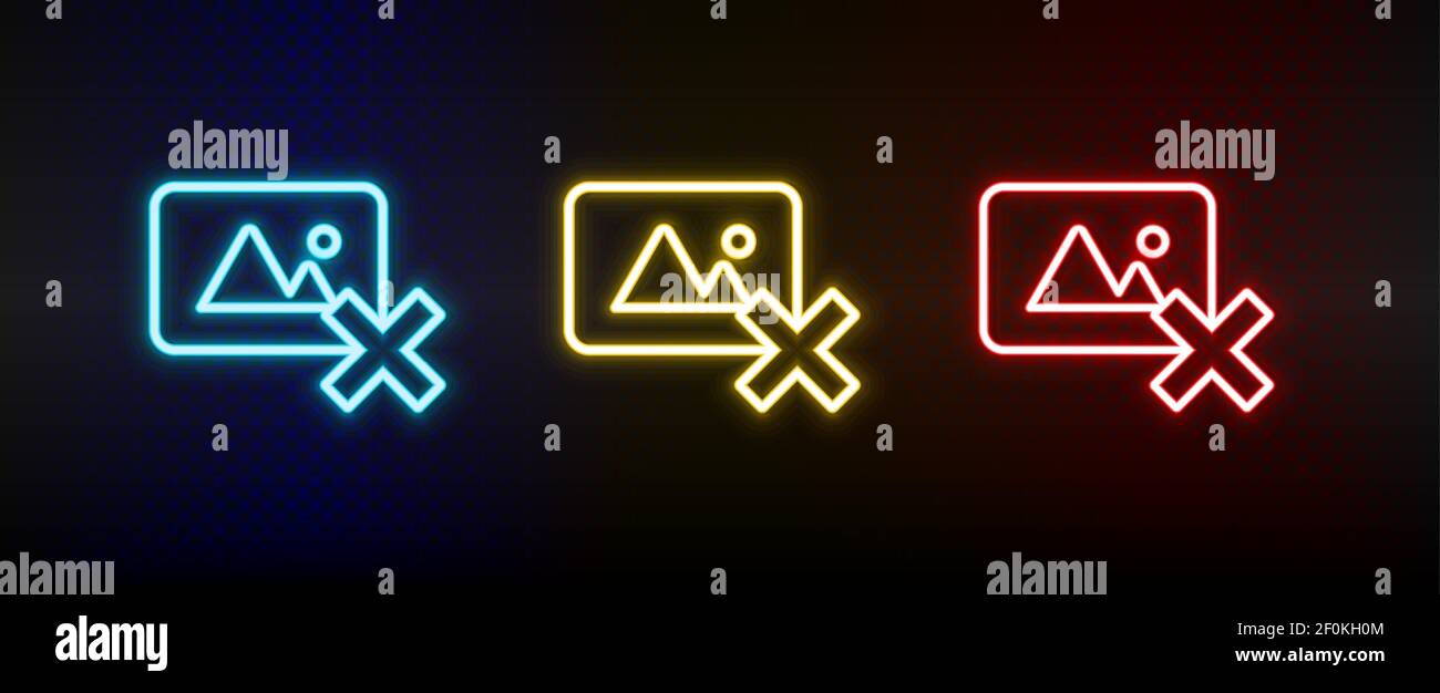 photo, delete neon icon set. Set of red, blue, yellow neon vector icon ...