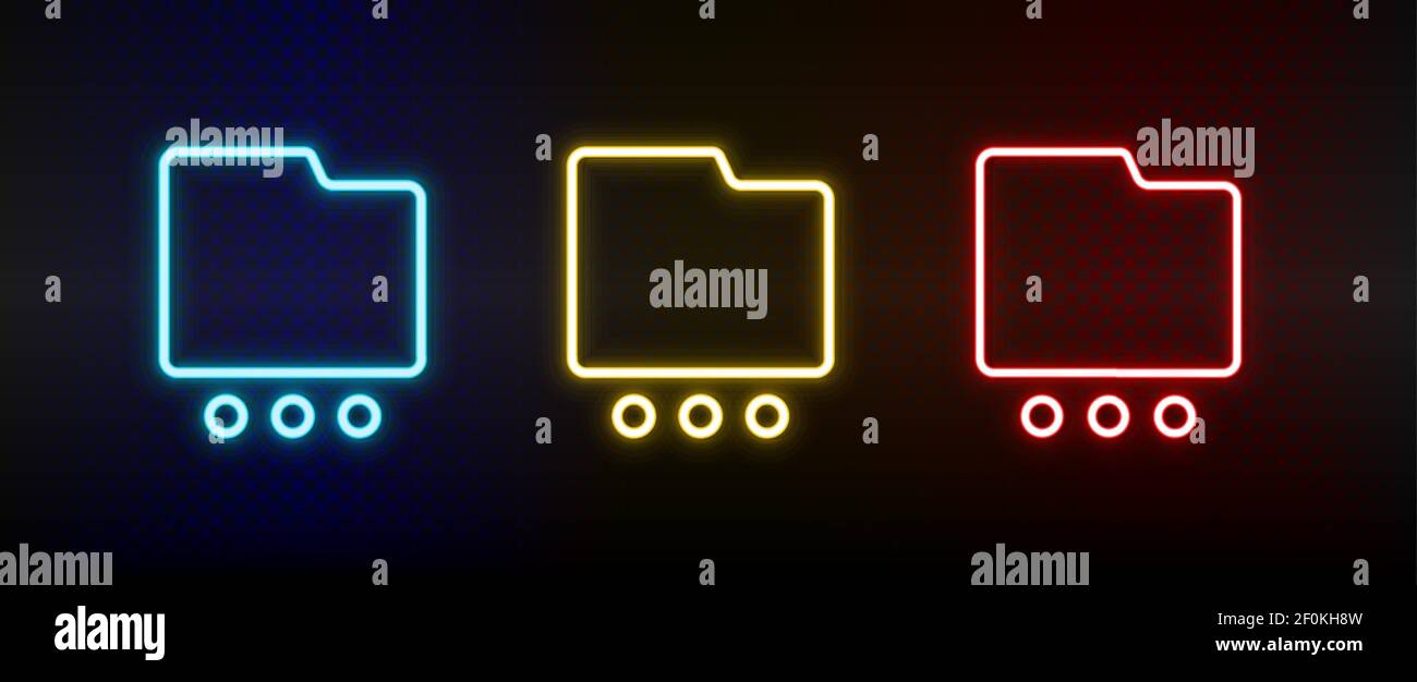 folder, more, options neon icon set. Set of red, blue, yellow neon ...