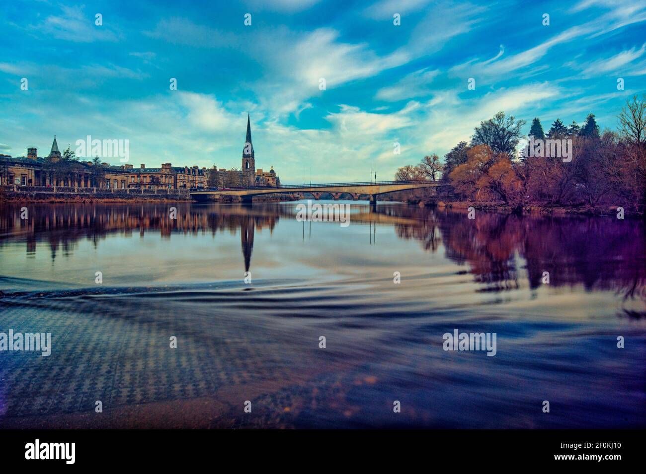 A view of Perth and the River Tay from Moncreiffe Island, in the River ...
