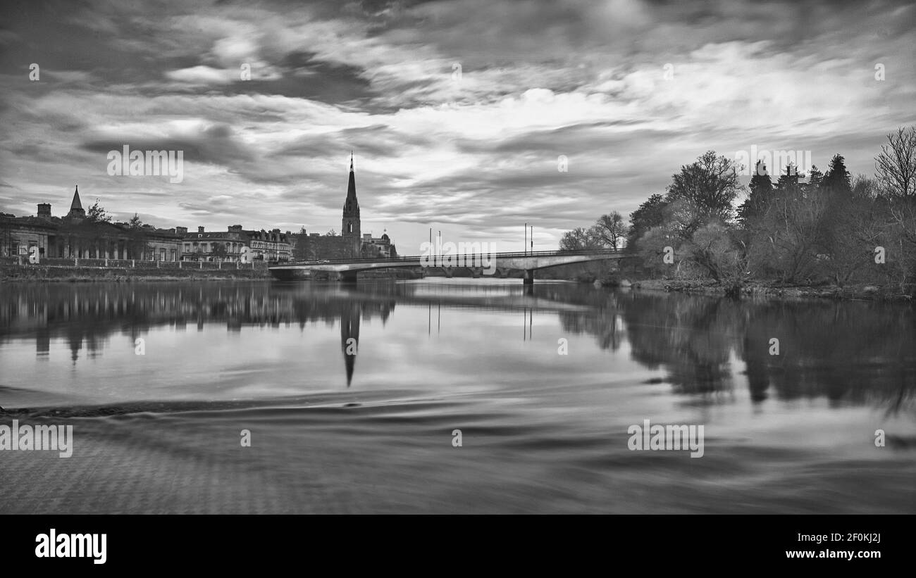 A view of Perth and the River Tay from Moncreiffe Island, in the River ...