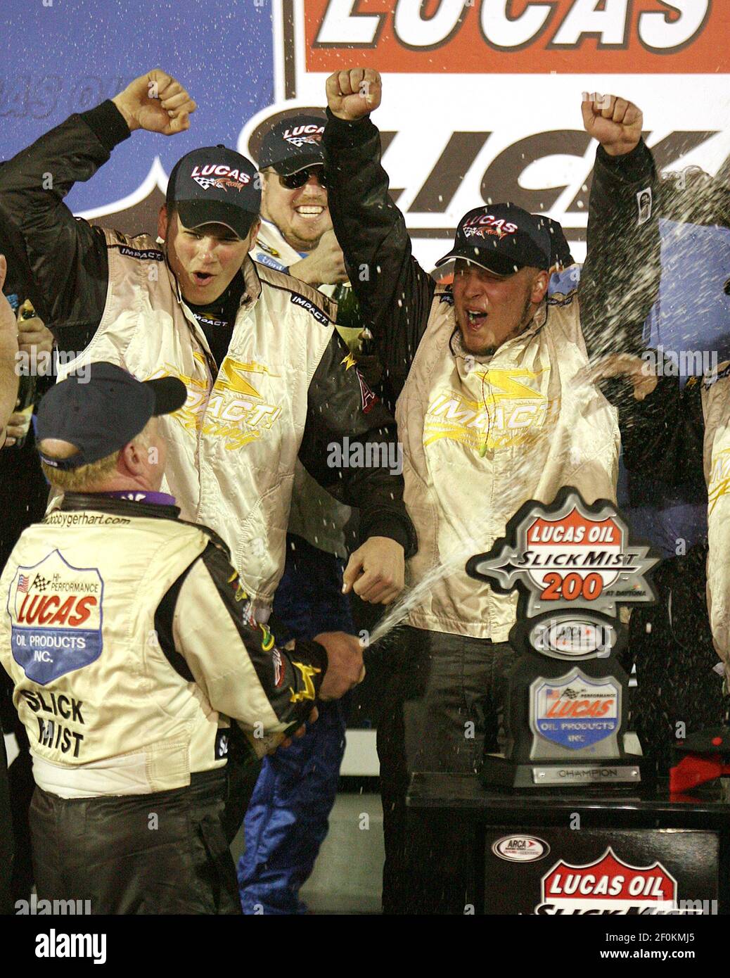 Bobby Gerhart celebrates after winning the Lucas Oil Slick Mist 200 ...