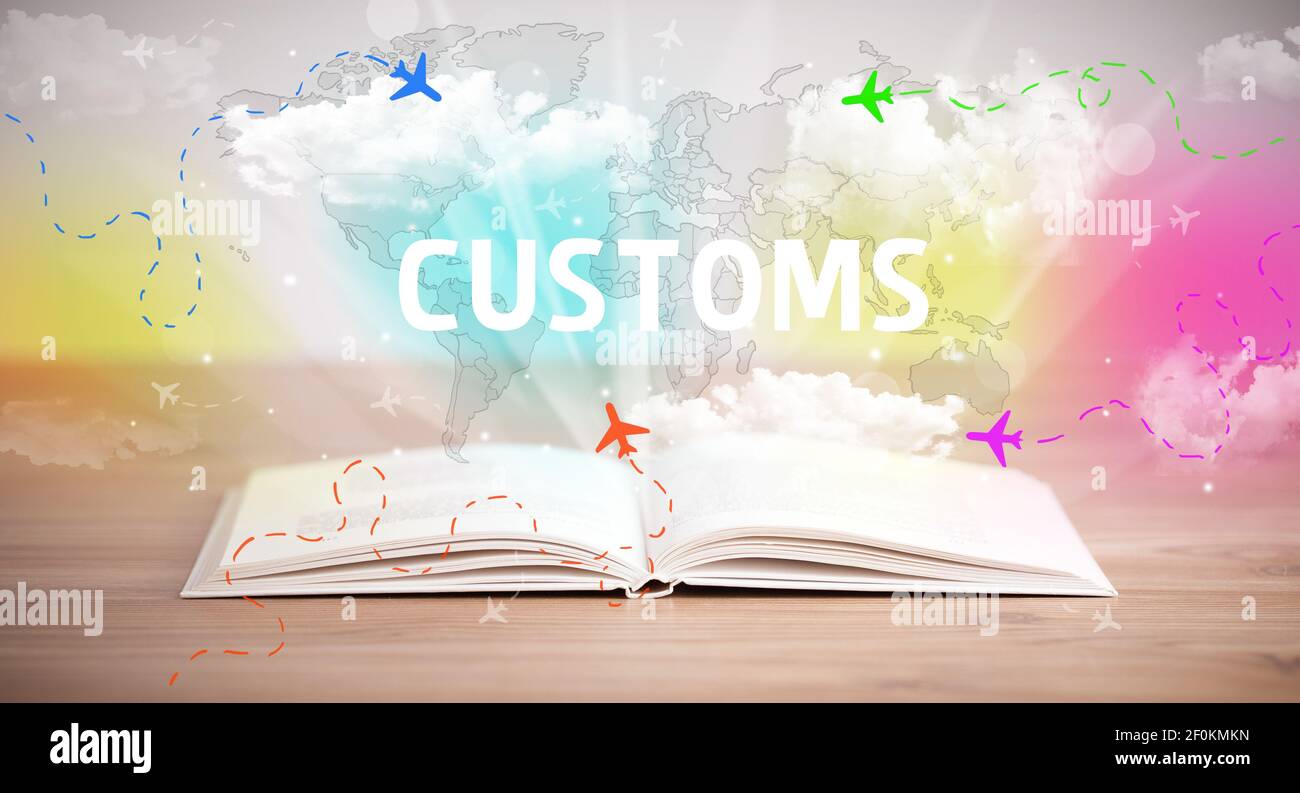 Open book with CUSTOMS inscription, vacation concept Stock Photo - Alamy
