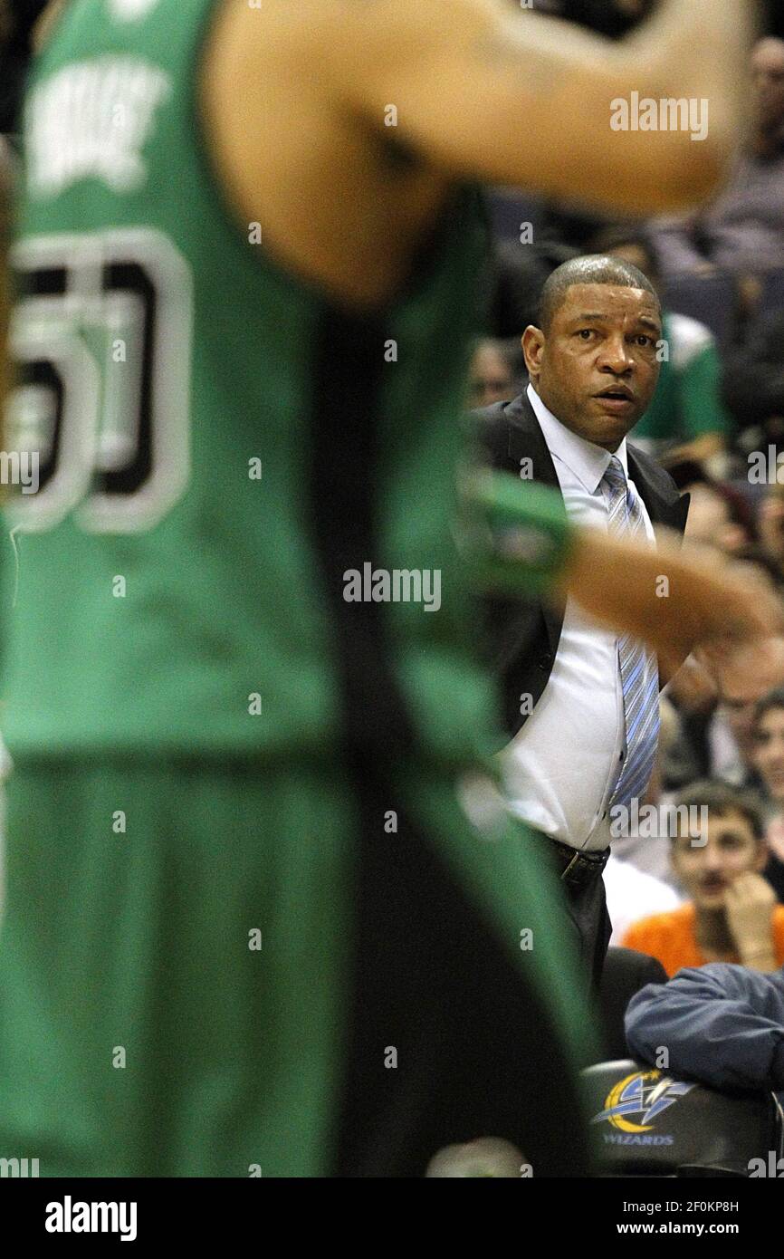 Coach Doc Rivers of the Boston Celtics oversees the action during the ...