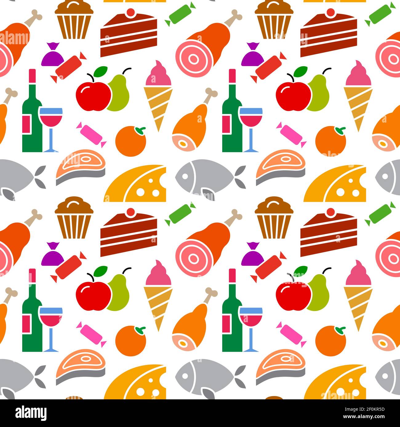 colorful illustration of food and grocery colorful seamless pattern ...