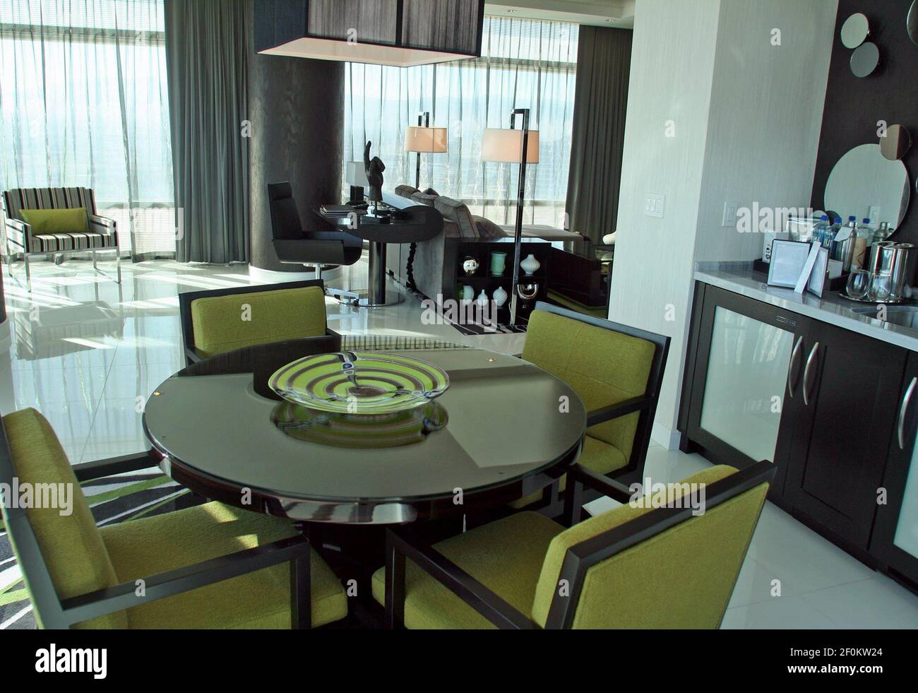 A suite at Aria Resort & Casino features a contemporary decorating scheme. (Photo by Tom ...