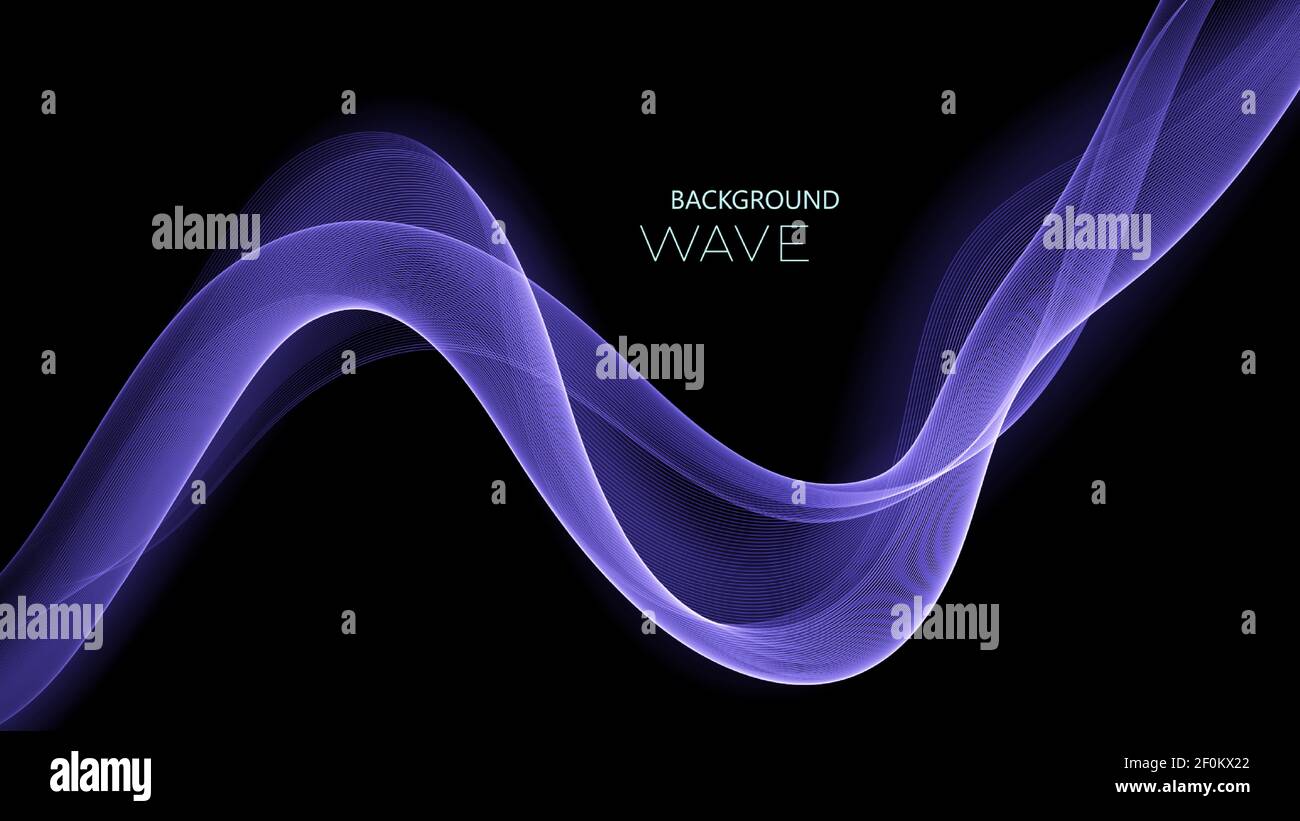 Blue wavy stream of transparent waves on a black background.Abstract ...