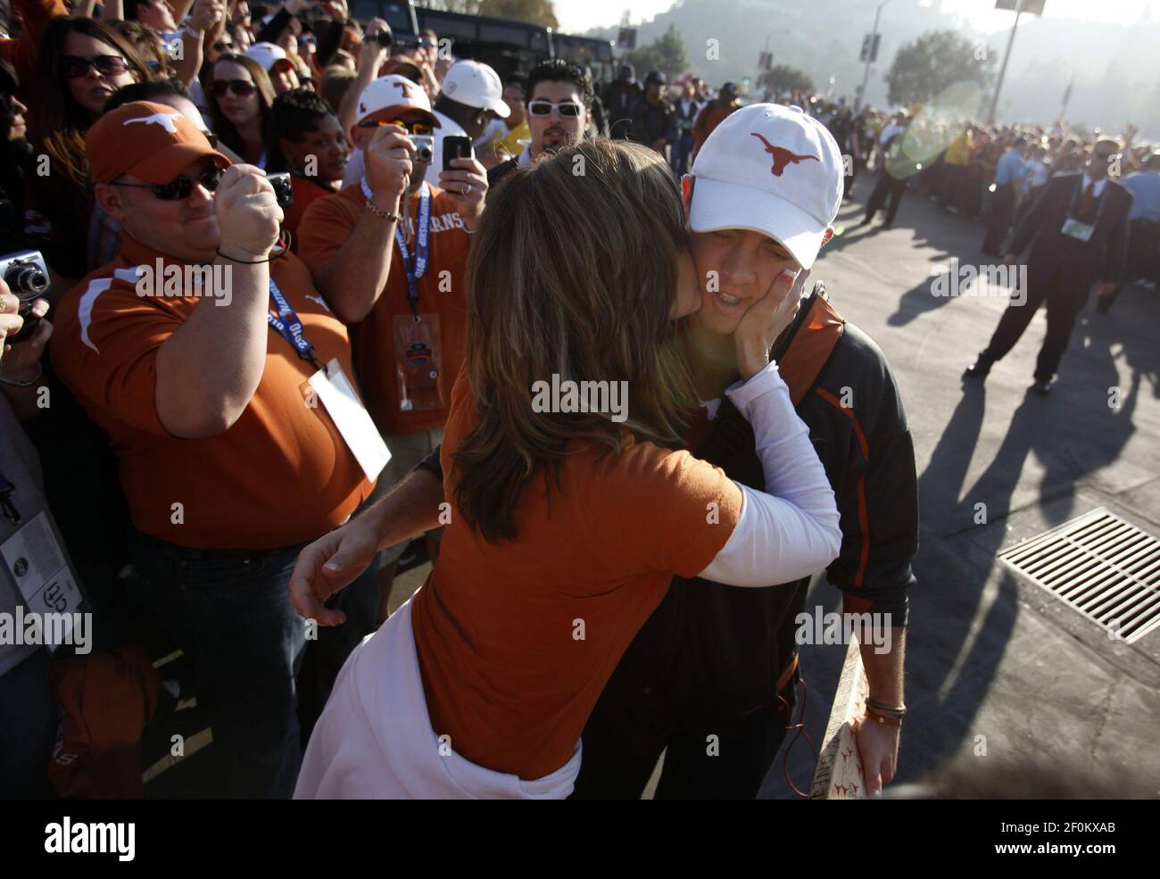 University of Texas quarterback Colt McCoy (12) gives his mother, Debra ...
