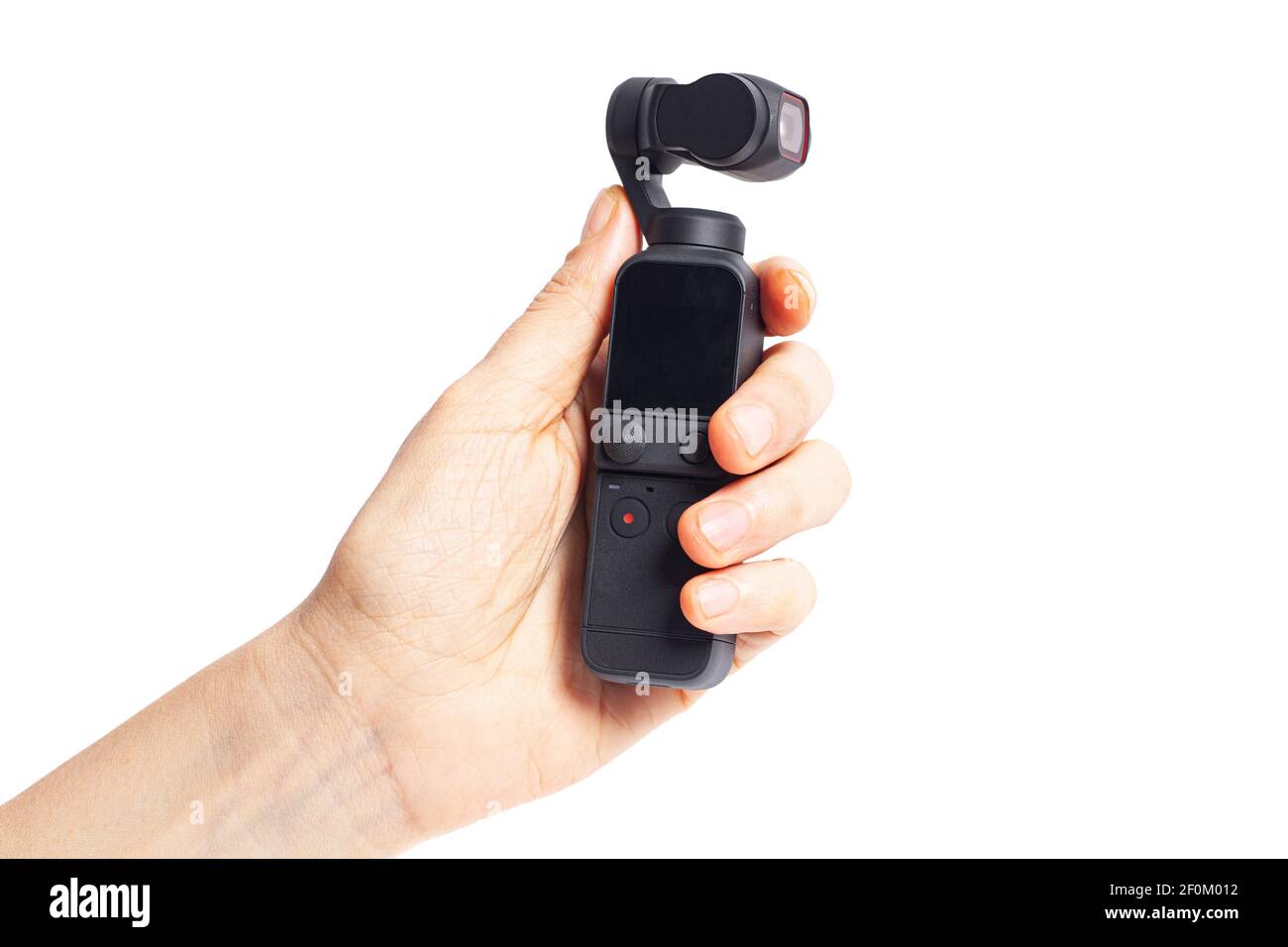 Hand hold action camera isolated on white background Stock Photo - Alamy