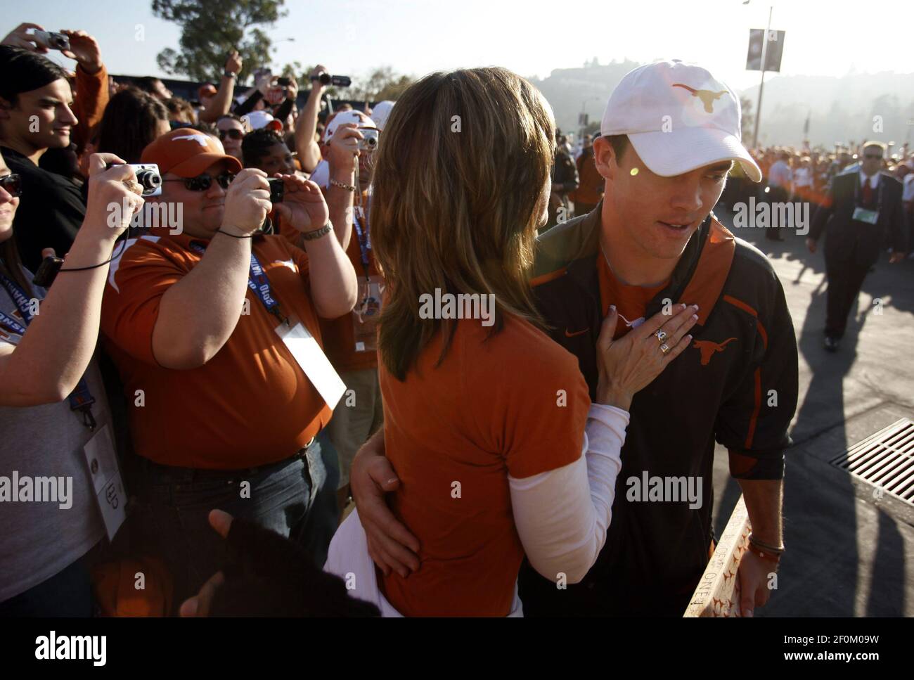 University of Texas quarterback Colt McCoy (12) gives his mother, Debra ...
