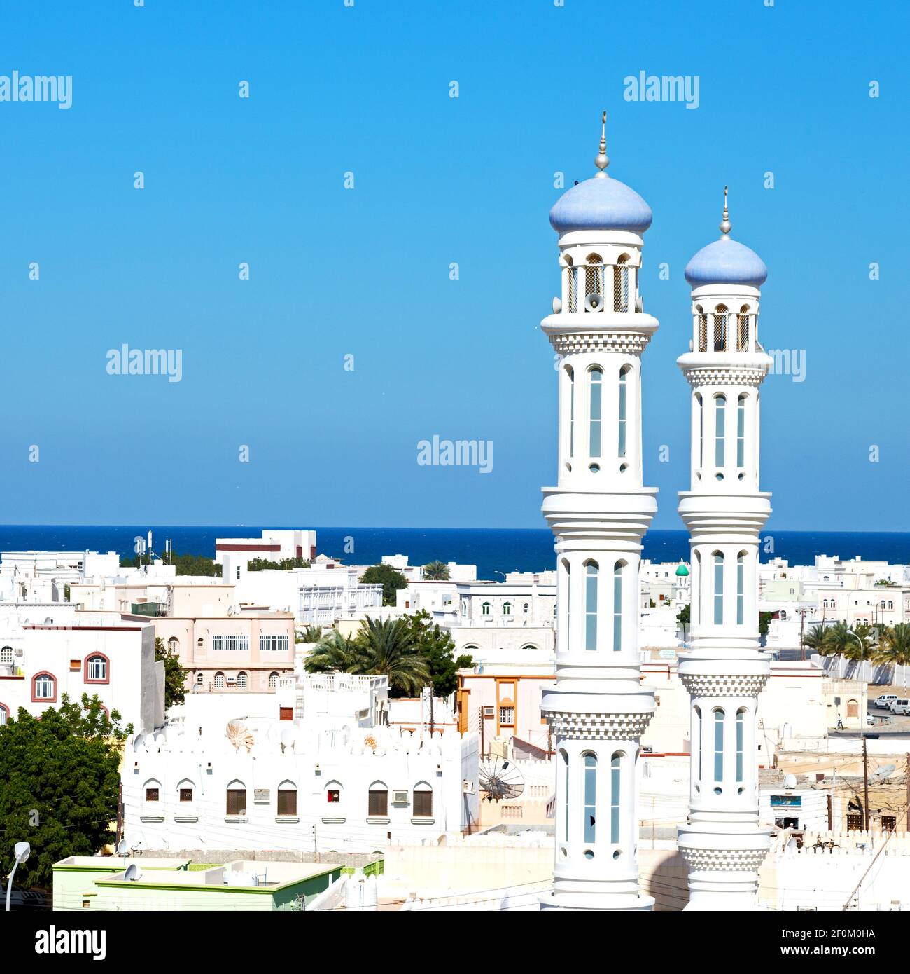 In oman muscat the old mosque minaret and religion in clear sky Stock ...