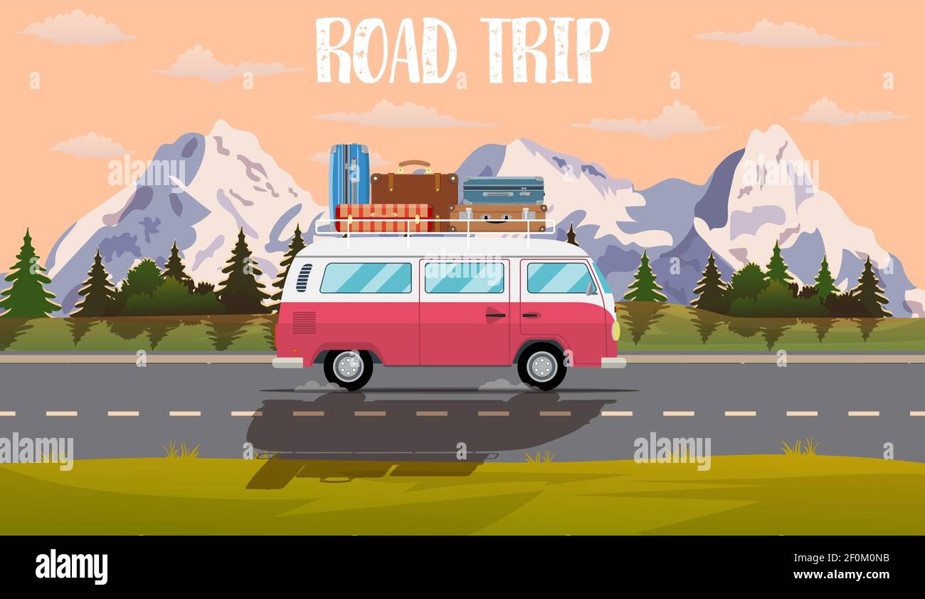 Vector flat web banner on the theme of Road trip Stock Vector Image ...
