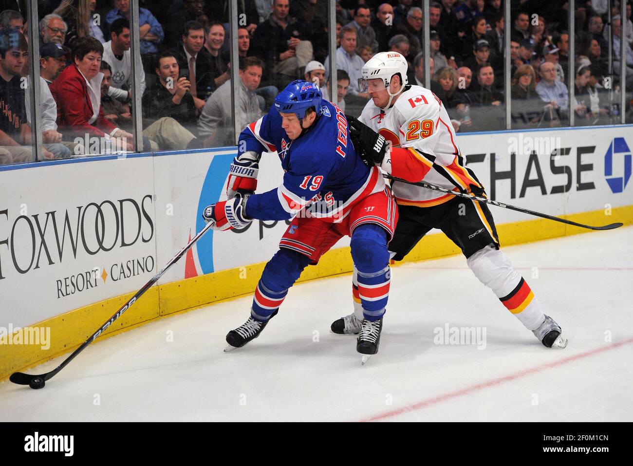 New York Rangers right wing Ruslan Fedotenko (19) and Calgary Flames ...