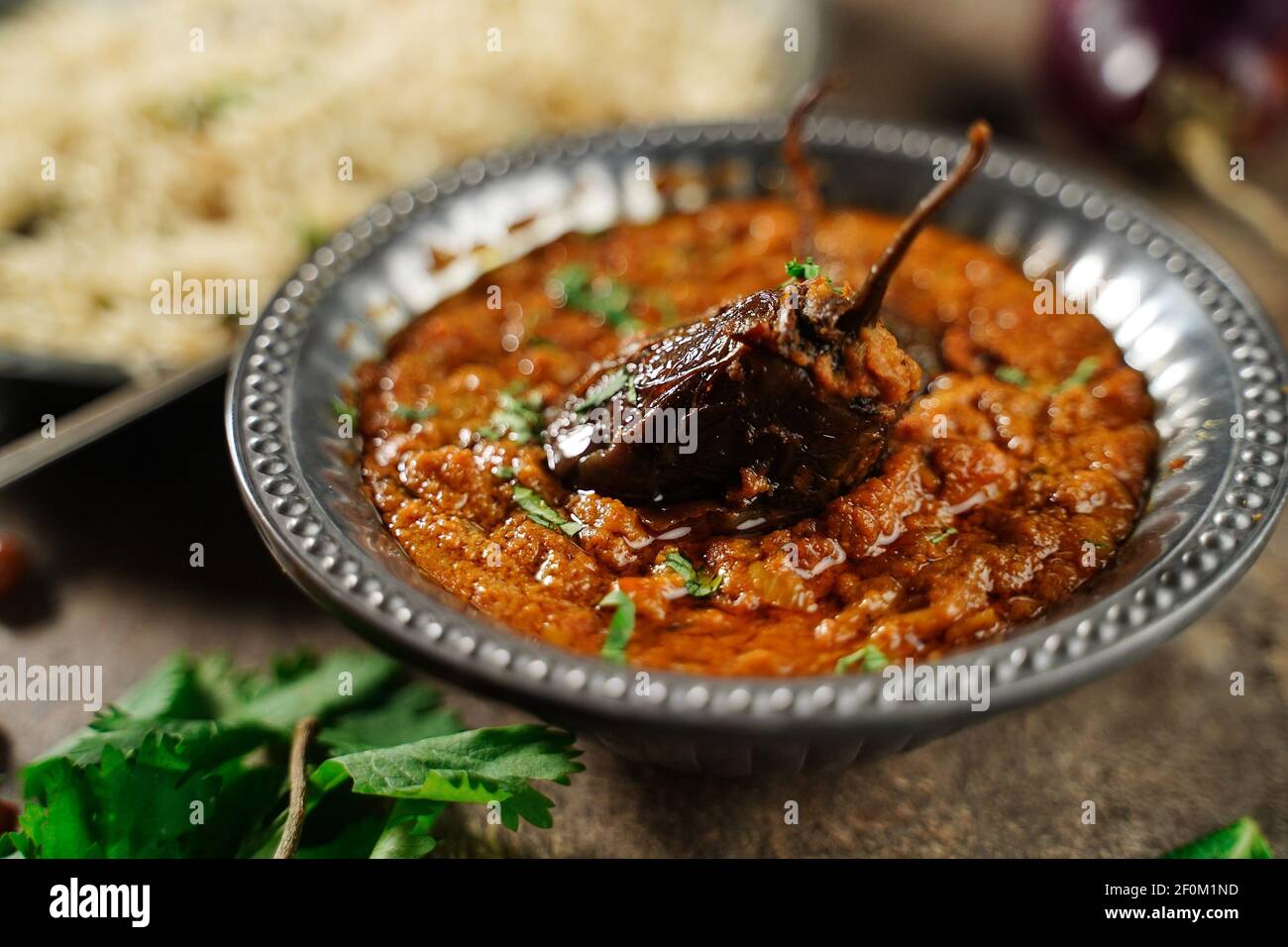 Bagara Baingan served with Bghare Rice - Hyderabadi Eggplant Curry ...