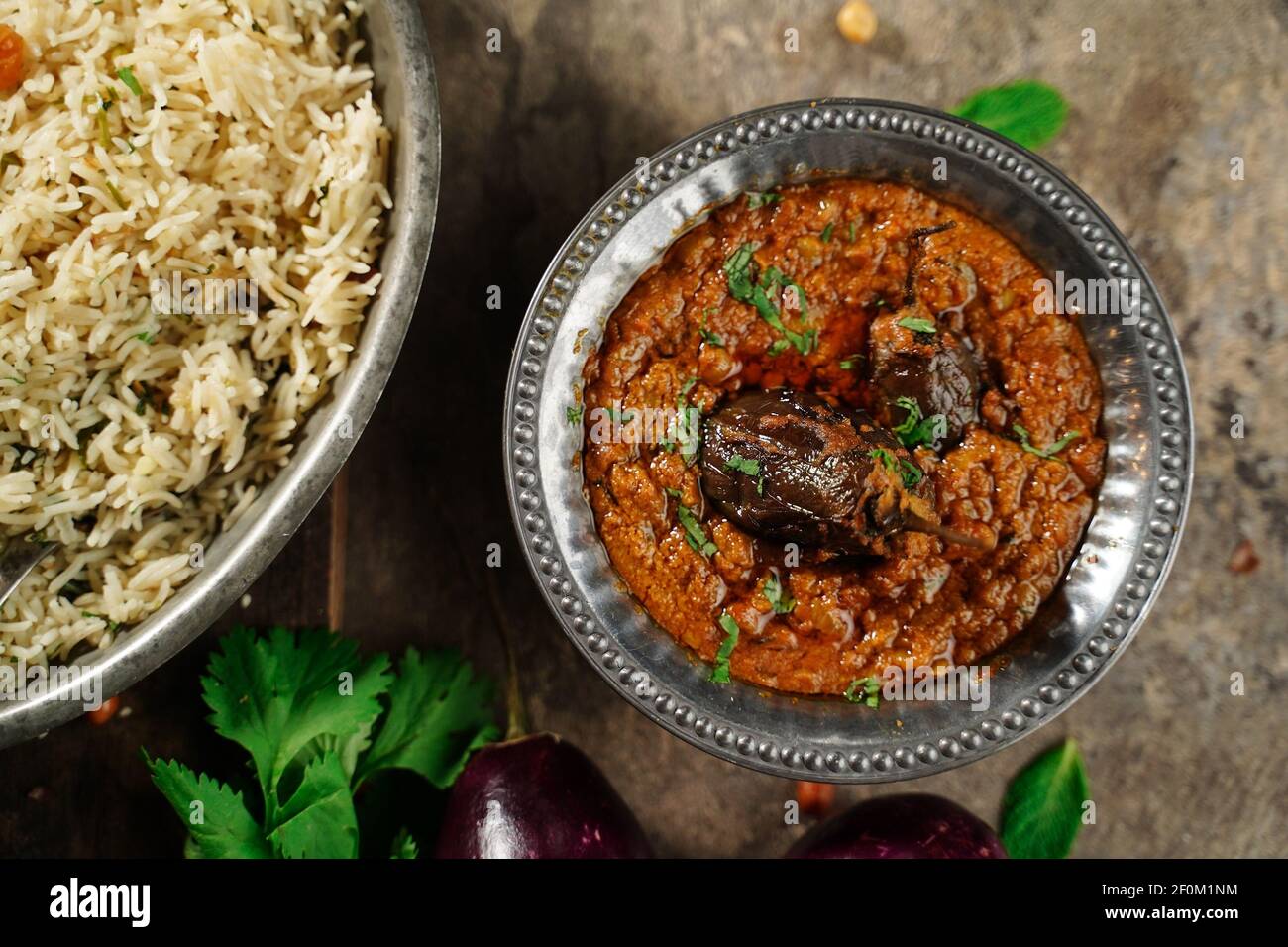 Bagara Baingan served with Bghare Rice - Hyderabadi Eggplant Curry ...