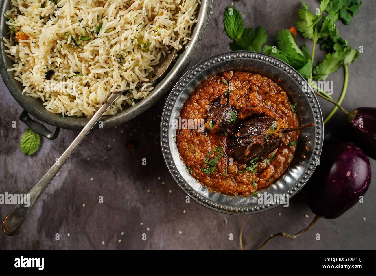 Bagara Baingan served with Bghare Rice - Hyderabadi Eggplant Curry ...