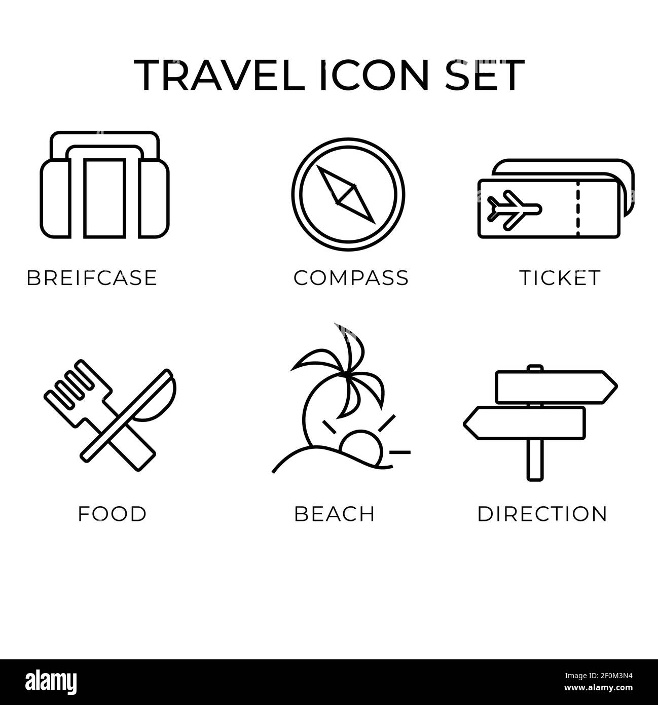 Travel Icon Set of beach, ticket, direction, compass Stock Vector Image ...