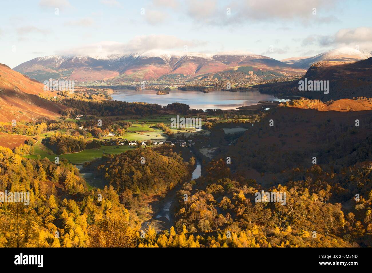 Autumn view from Castle Crag towards Derwent Water and Skiddaw, Cumbria ...