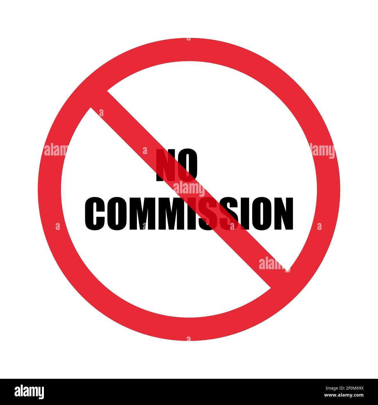 No commission sign. Zero commission. Isolated on white background. Flat ...