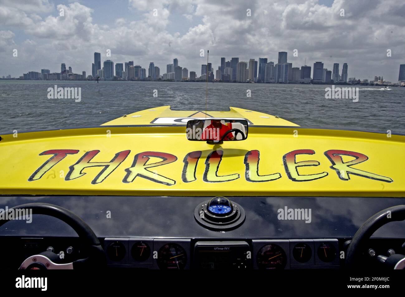 Thriller, a 55-foot speedboat, tours Biscayne Bay, Florida. (Photo by ...