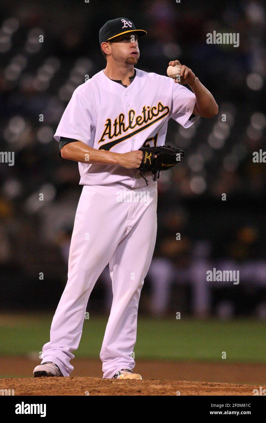 Oakland Athletics pitcher Dallas Braden reacts after giving up a third ...