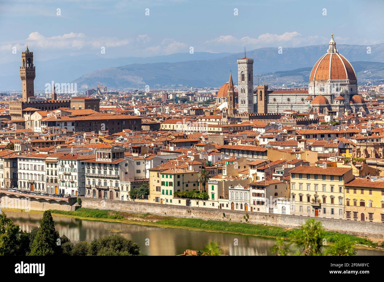 Aerial view of Florence from the Piazzale Michelangelo with the Arno ...