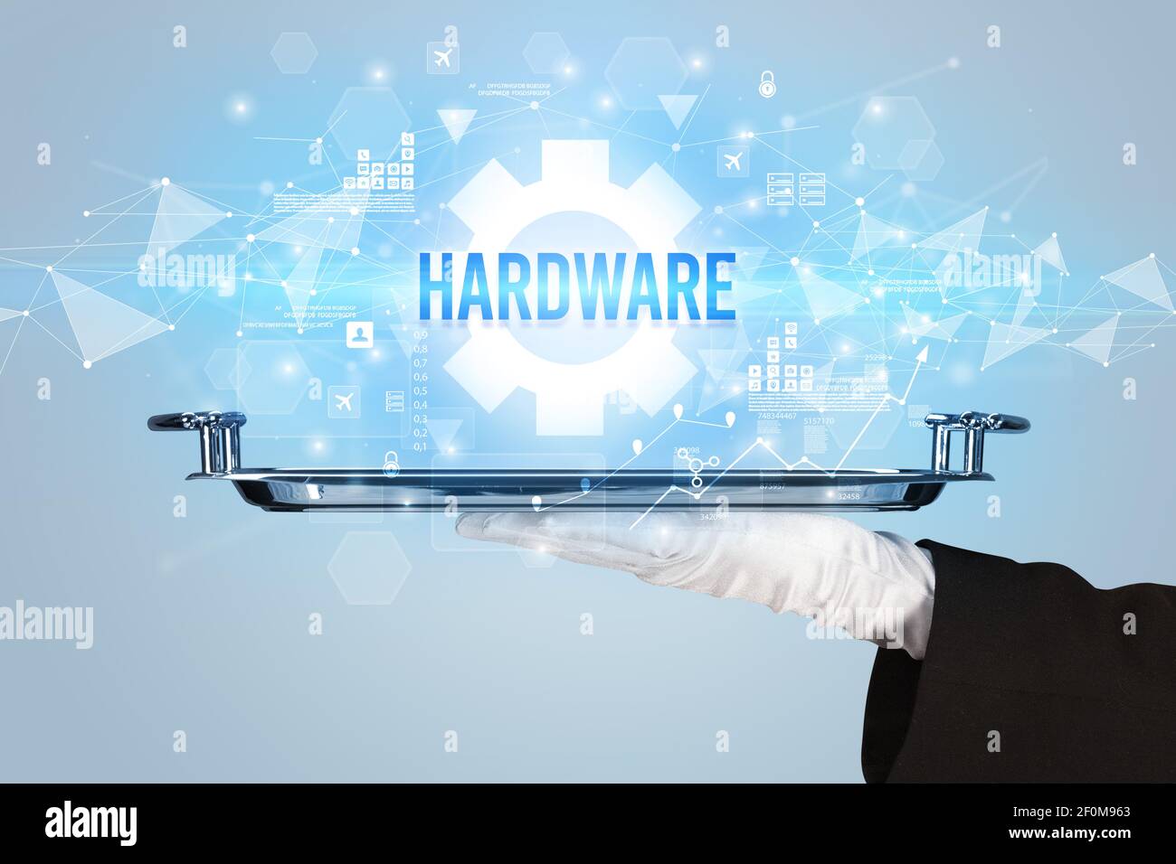 Waiter serving new technology concept with HARDWARE inscription Stock ...