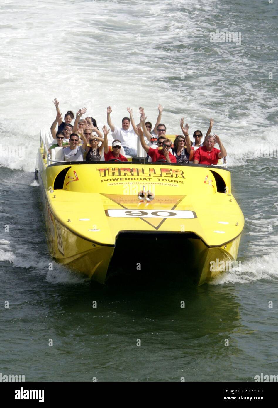 Thriller, a 55-foot speedboat, tours Biscayne Bay, Florida. (Photo by ...