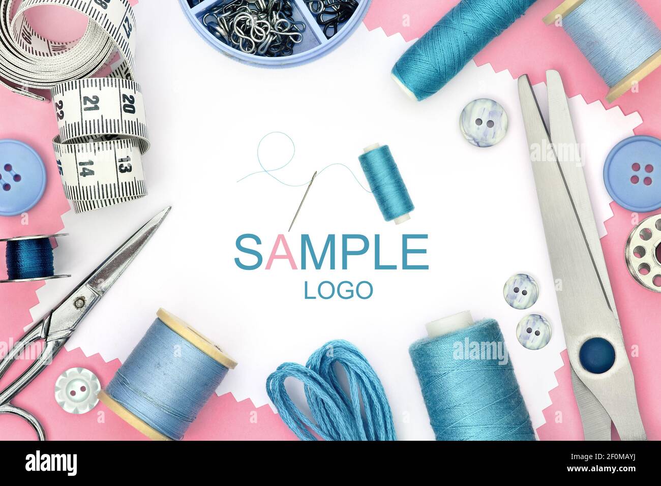 Pink and blue design element for sewing product design with set of ...