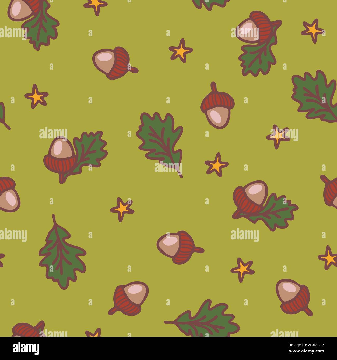 Seamless vector pattern with acorns and stars on green background ...