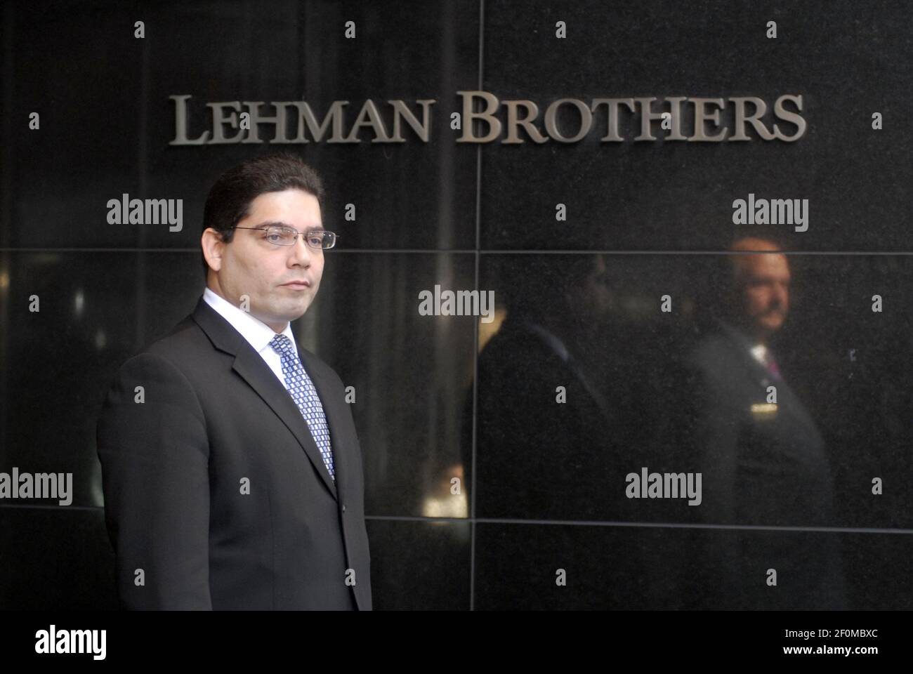 Security guards outside of Lehman Brothers Global headquarters in New York on Monday, September ...