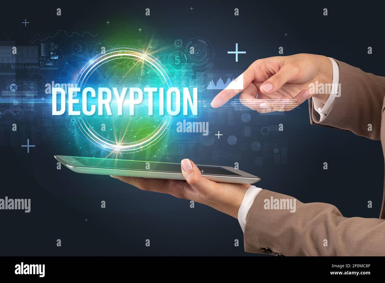 Close-up of a touchscreen with DECRYPTION inscription, new technology concept Stock Photo - Alamy
