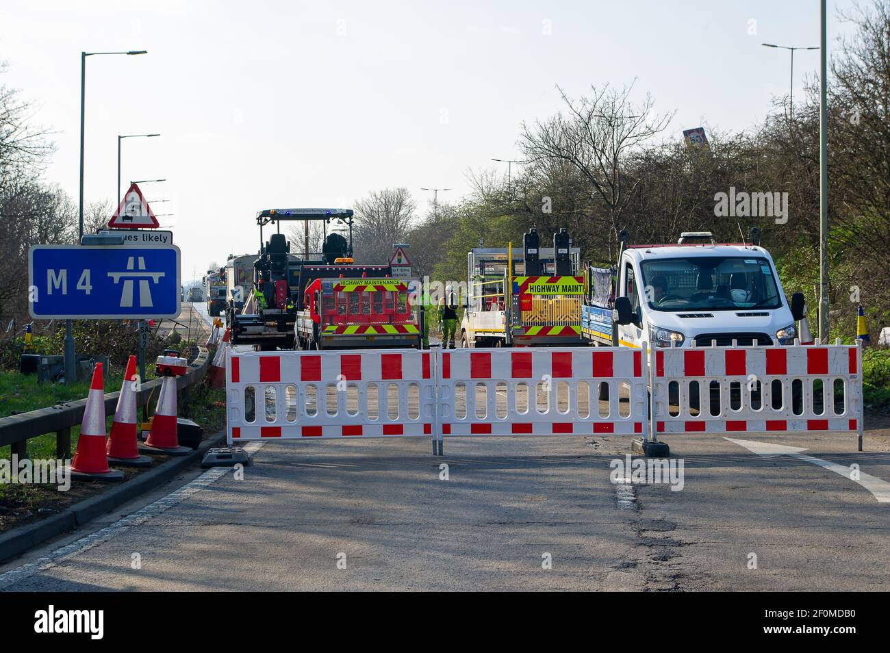 Langley, Berkshire, UK. 7th March, 2021. The M4 Motorway was closed ...