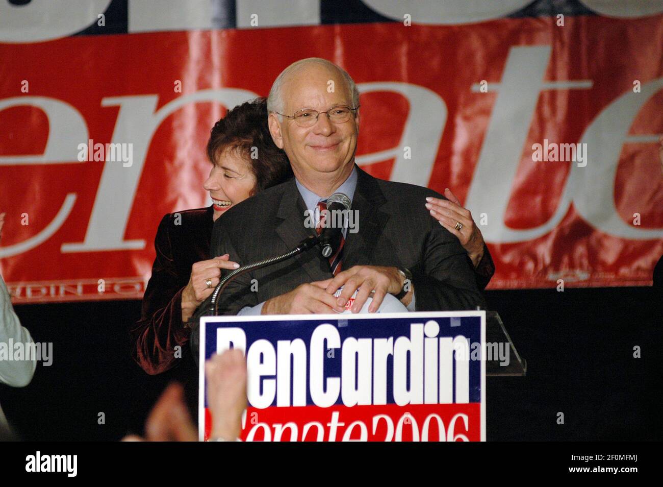 Maryland Democratic senator-elect Ben Cardin gets a congratulatory hug ...