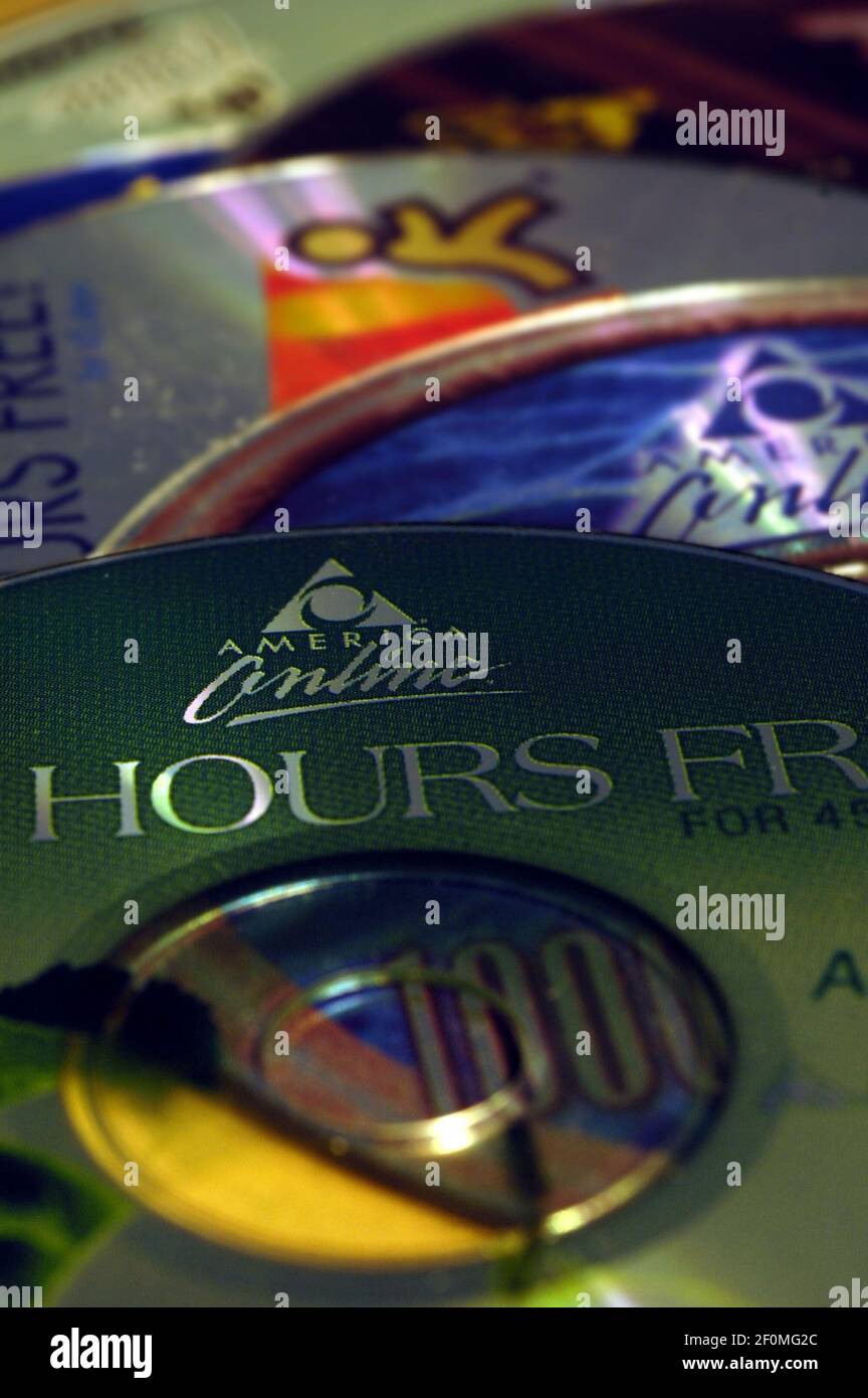 A collection of ubiquitous AOL discs are seen on October 14, 2005 ...