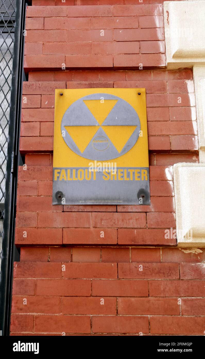 A Fallout Shelter sign circa 1963 still on the side of a building on ...