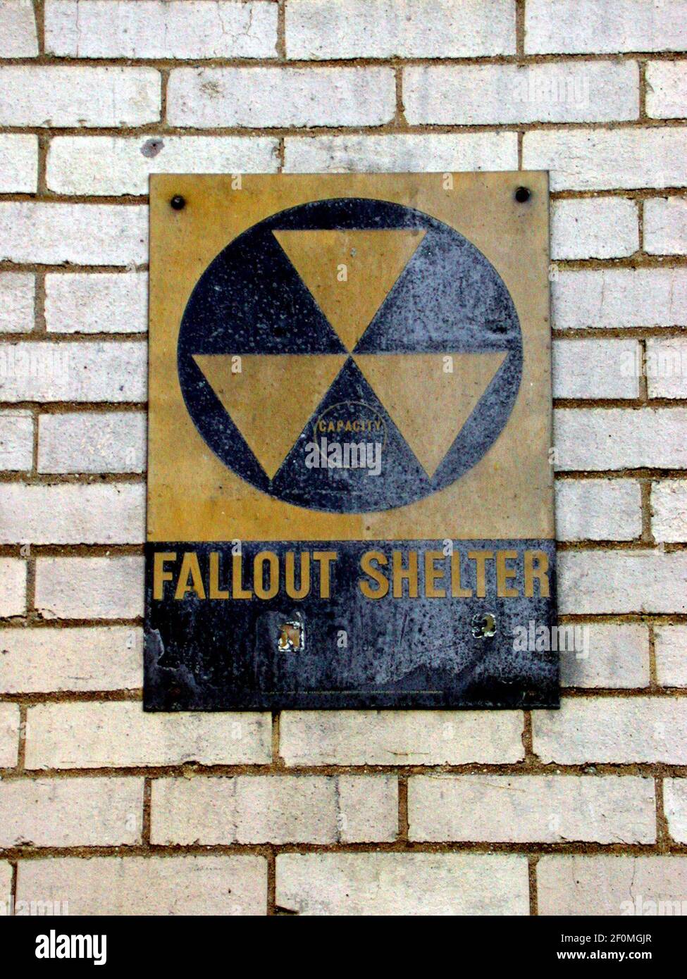 A Fallout Shelter sign circa 1963 still on the side of a building on ...