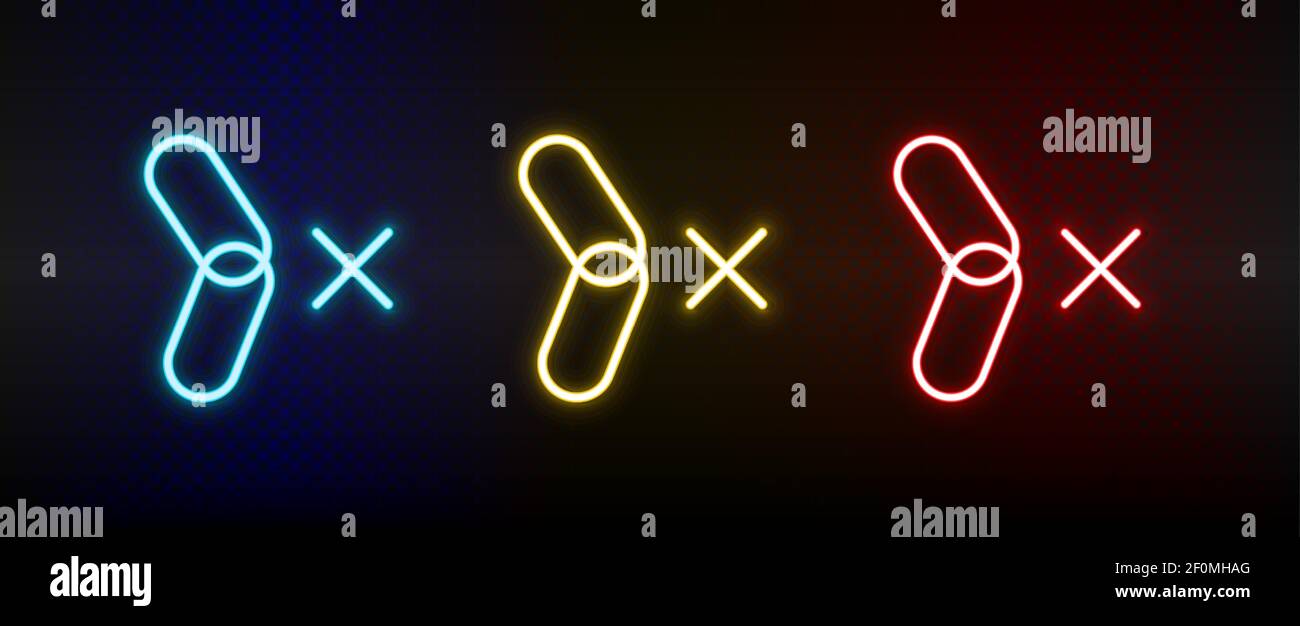 break, connection, link neon icon set. Set of red, blue, yellow neon ...