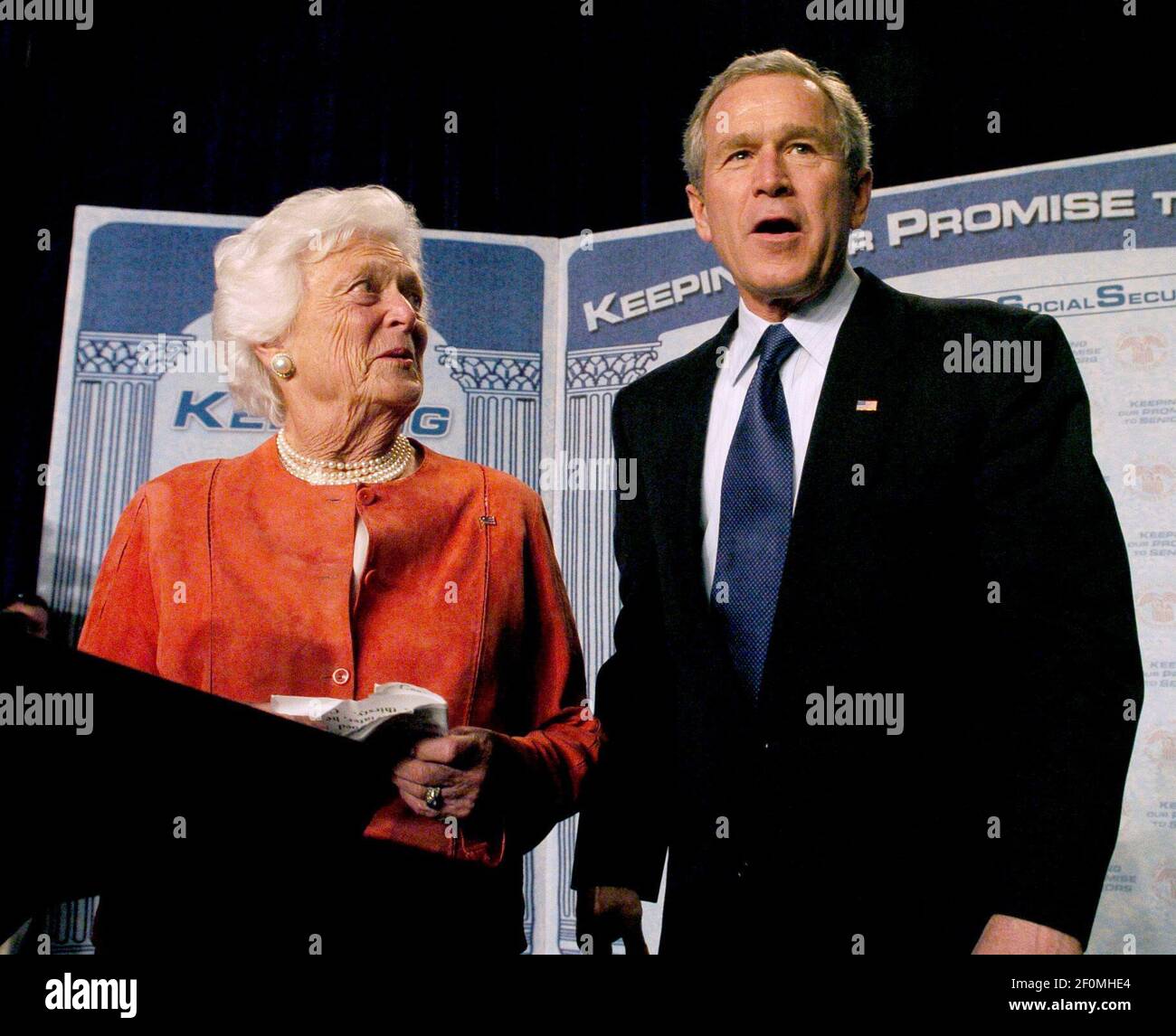 In a March 2005 file image, President George Bush with mom Barbara Bush ...