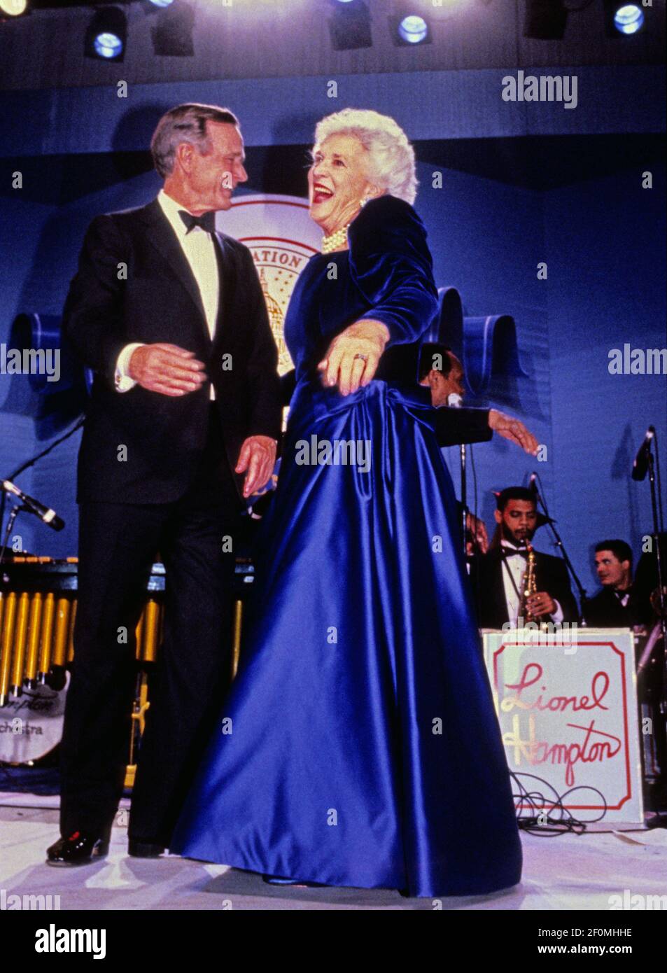 United States President George H.W. Bush and first lady Barbara Bush ...