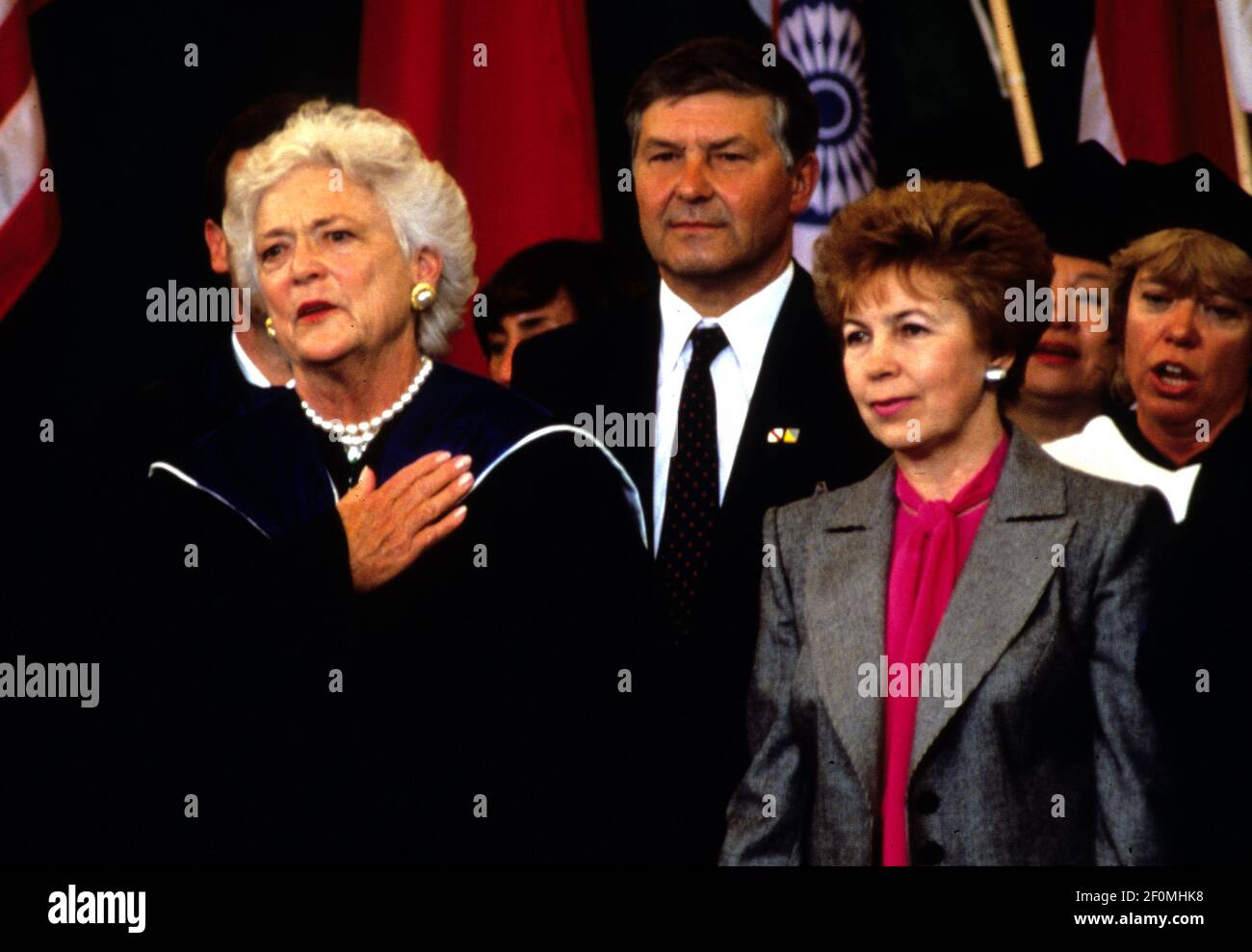First lady Barbara Bush, left, and Raisa Gorbachev, wife of President Mikhail Gorbachev of the ...