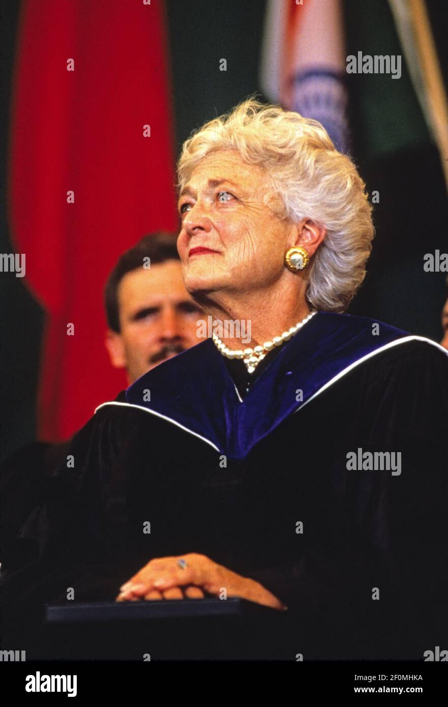First lady Barbara Bush attends the graduation ceremony at Wellesley ...