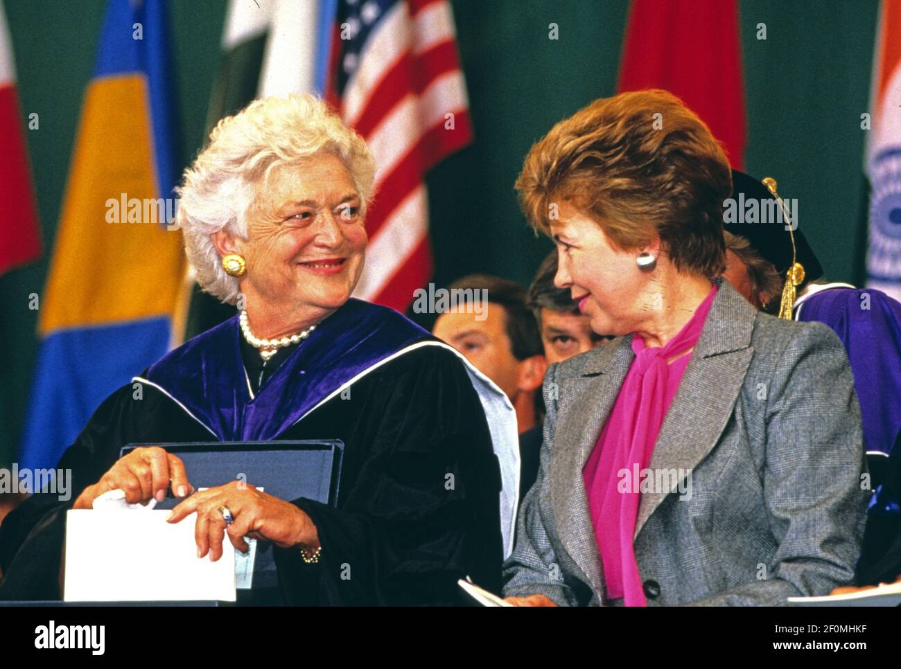 First lady Barbara Bush, left, and Raisa Gorbachev, wife of President Mikhail Gorbachev of the ...