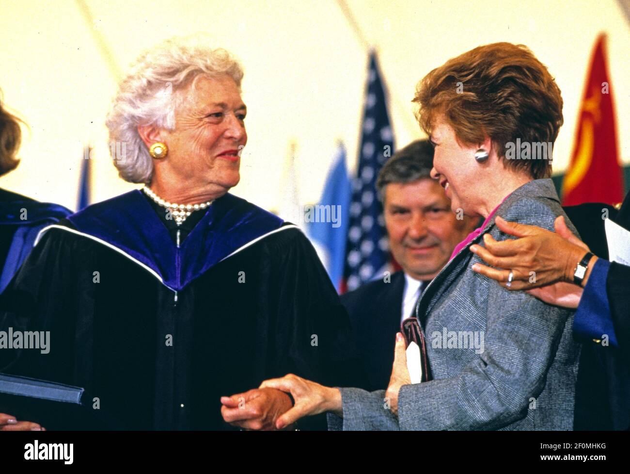 First lady Barbara Bush, left, and Raisa Gorbachev, wife of President ...