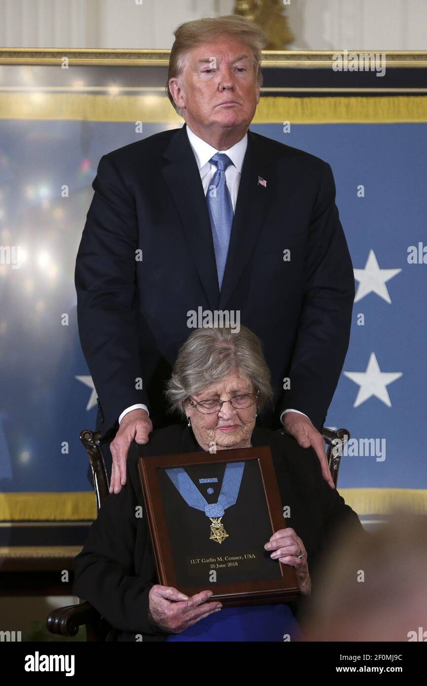President Donald Trump presents the Medal of Honor to Pauline Connor ...