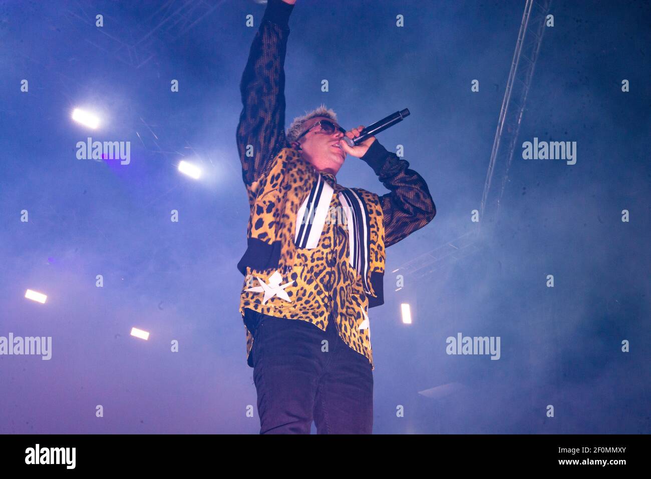 The Italian rapper Salmo seen performing live at Pala Alpitour in Turin ...