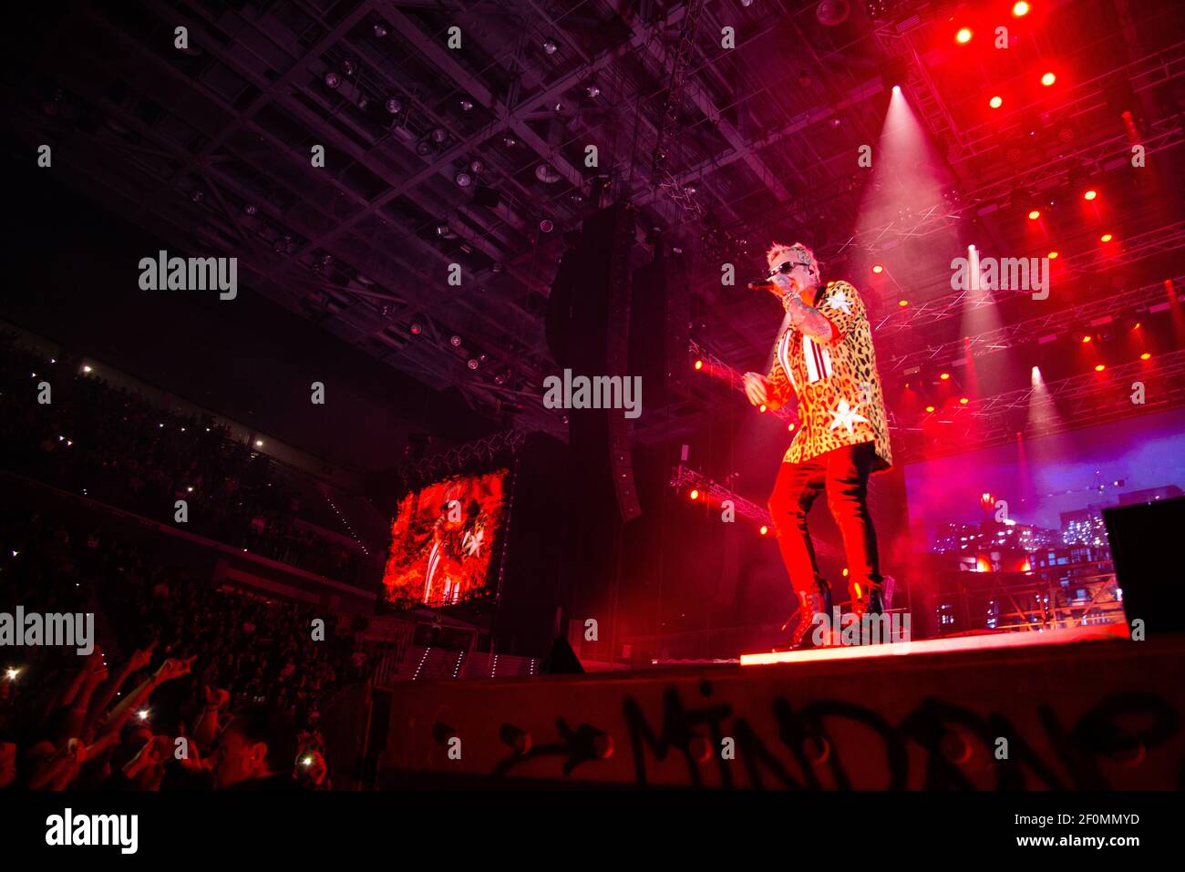 The Italian rapper Salmo seen performing live at Pala Alpitour in Turin ...
