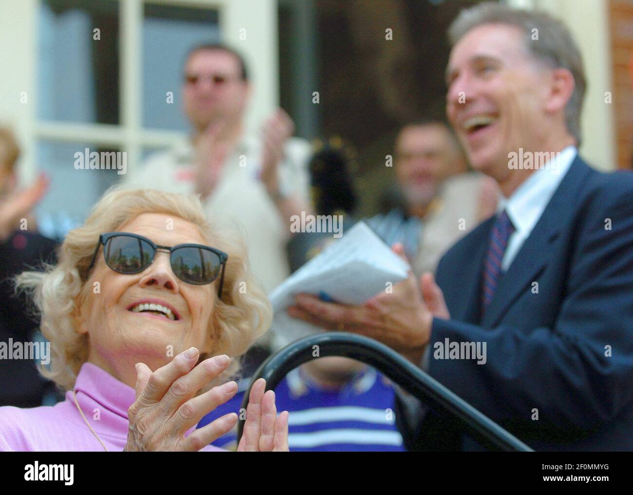Julia Ruth Stevens, daugher of Babe Ruth, applauds with Babe Ruth ...