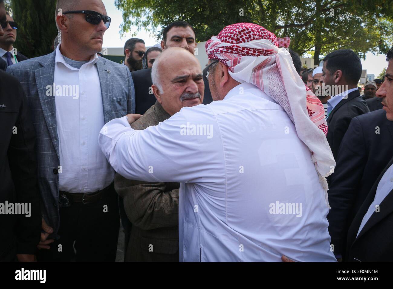 Jordanian Prince El Hassan bin Talal thanks a Muslim Maori man after he ...