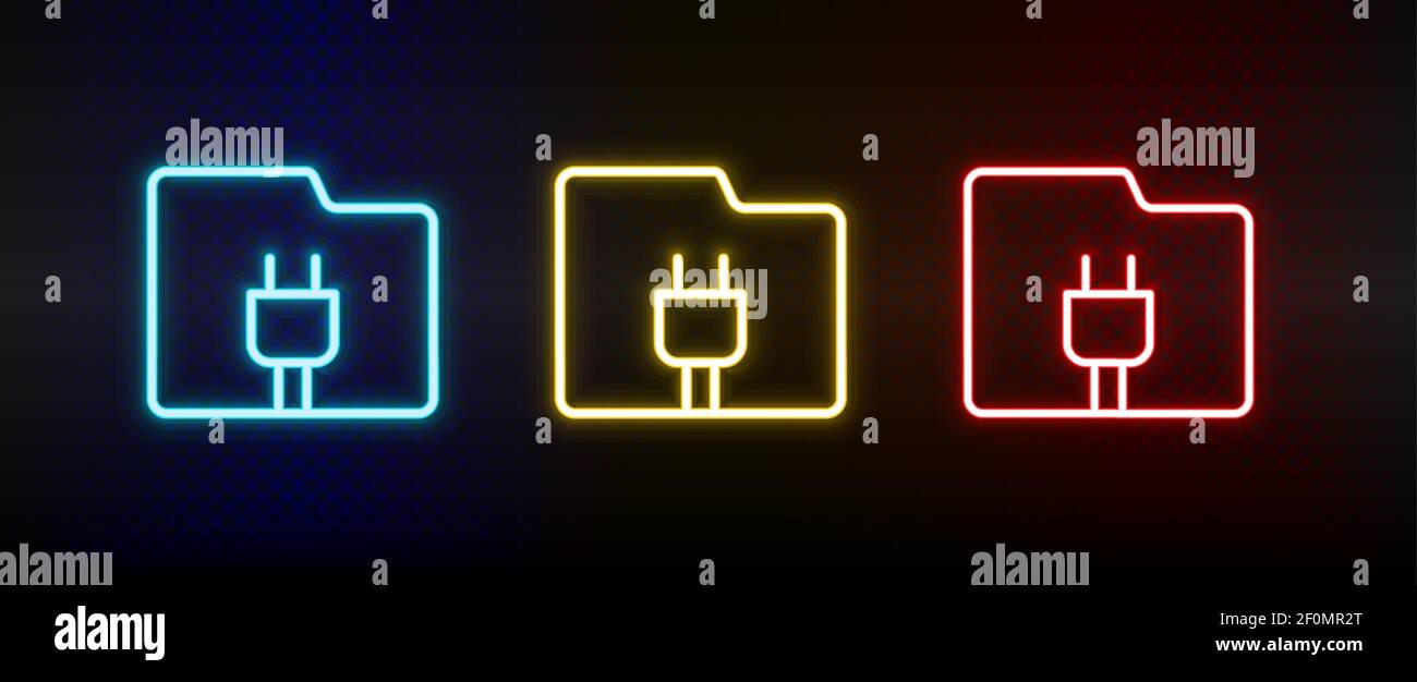 connect, folder, storage neon icon set. Set of red, blue, yellow neon ...