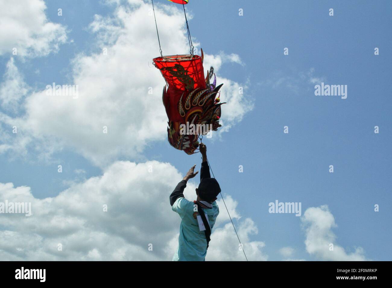 Residents playing dragon giant kites during the Jogja Air Show 2019 on ...